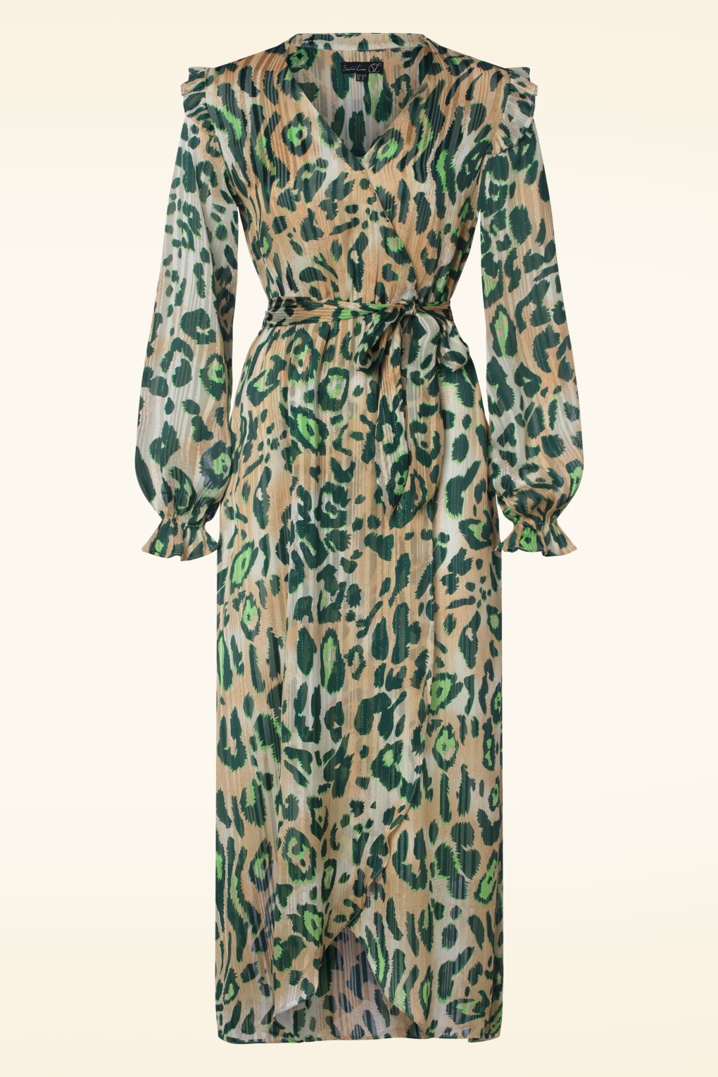 Smashed Lemon Louisa Leopard maxi jurk in zand en groen | Topvintage