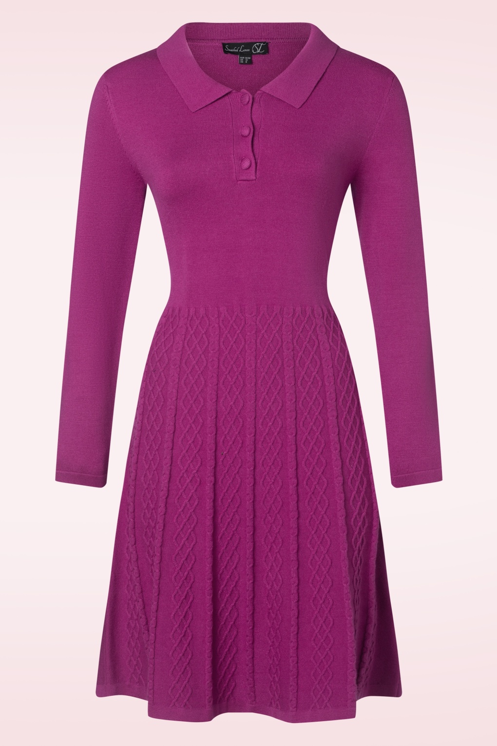 Smashed Lemon Pia Polo Style Strickkleid in Magenta | Topvintage