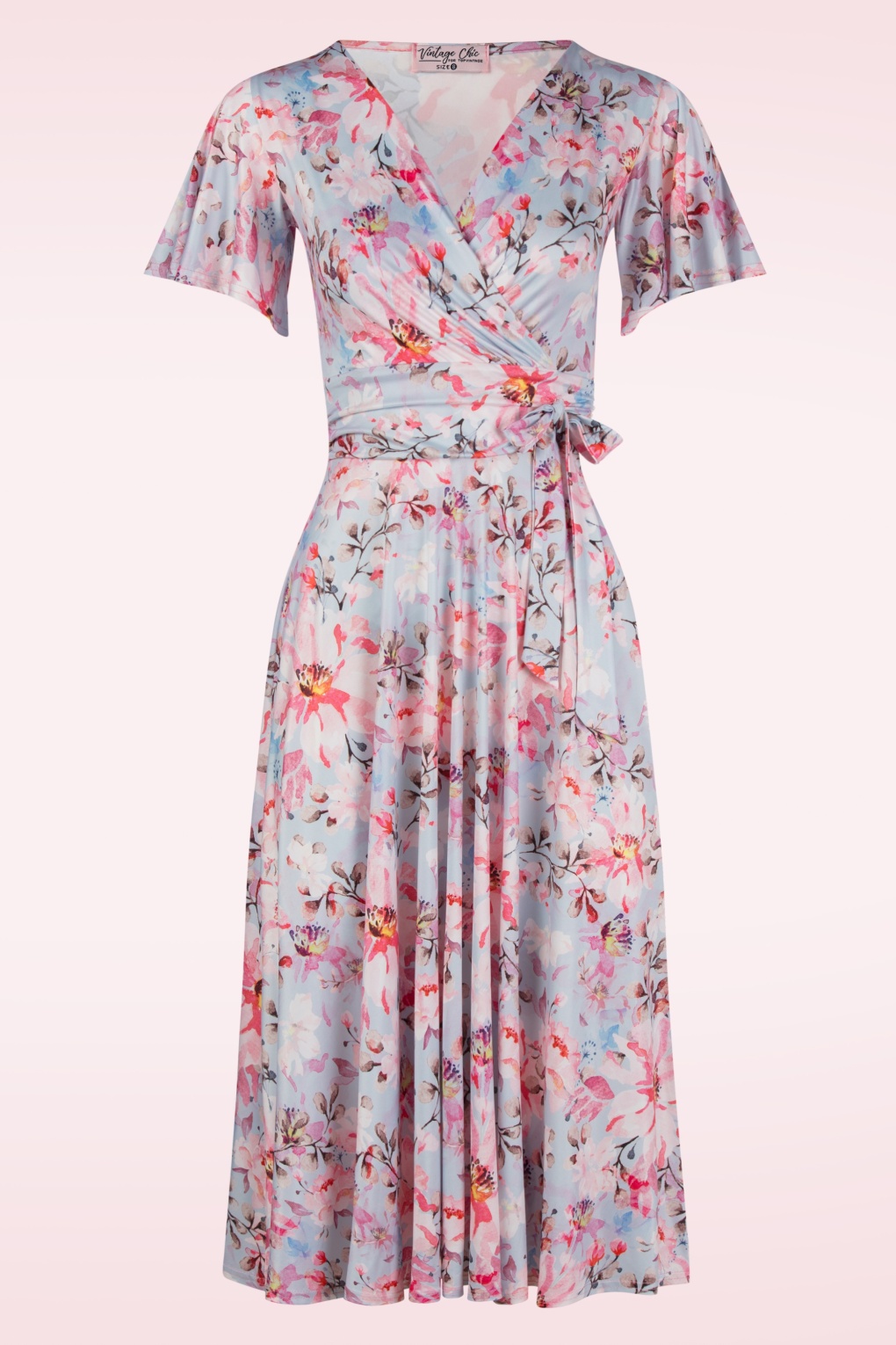 Robe croisée fleurie Irene en bleu dragée et multicolore Vintage Chic ...