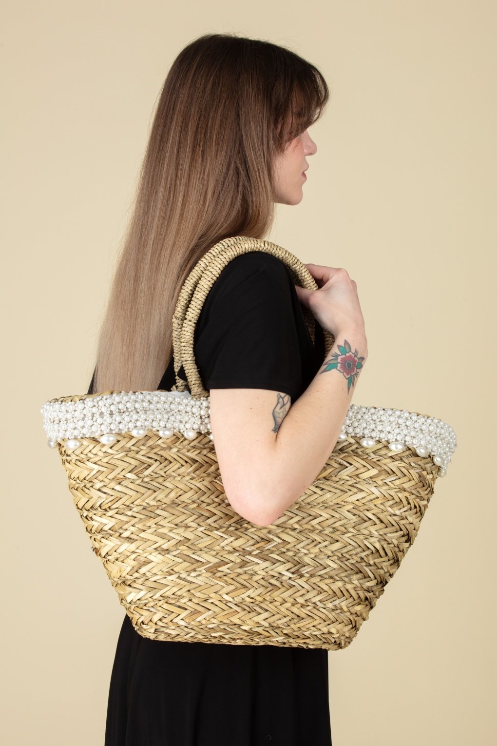 Amici Santander Pearly Woven Rattan Bag in Beige | Topvintage