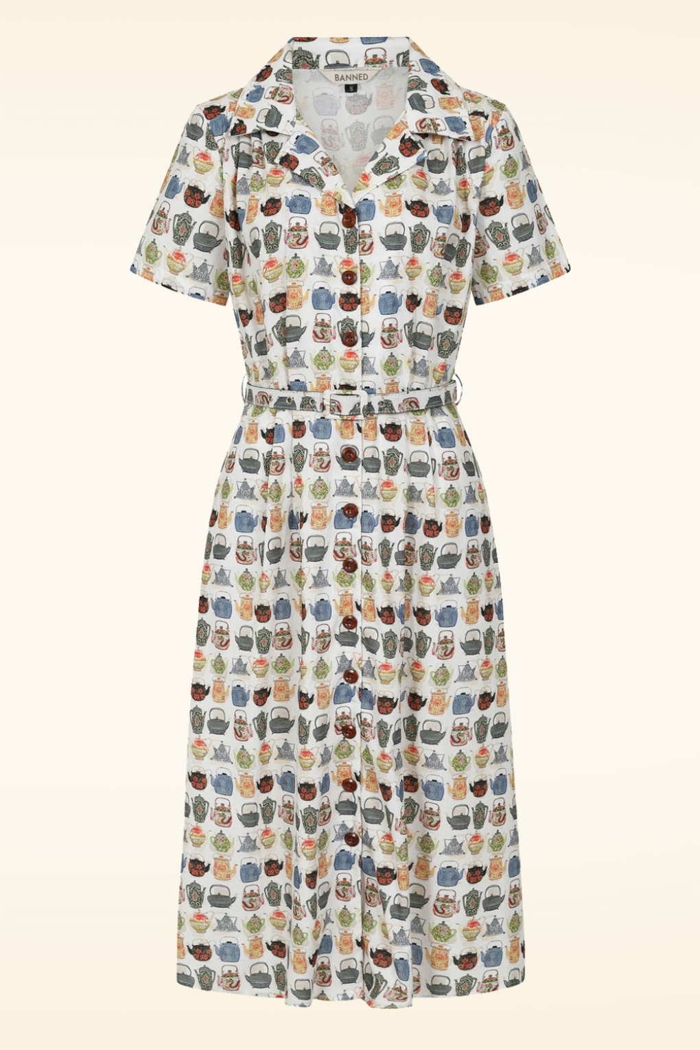 Banned Retro Kate Tea Time Button Kleid in Weiß | Einkaufen bei Topvintage