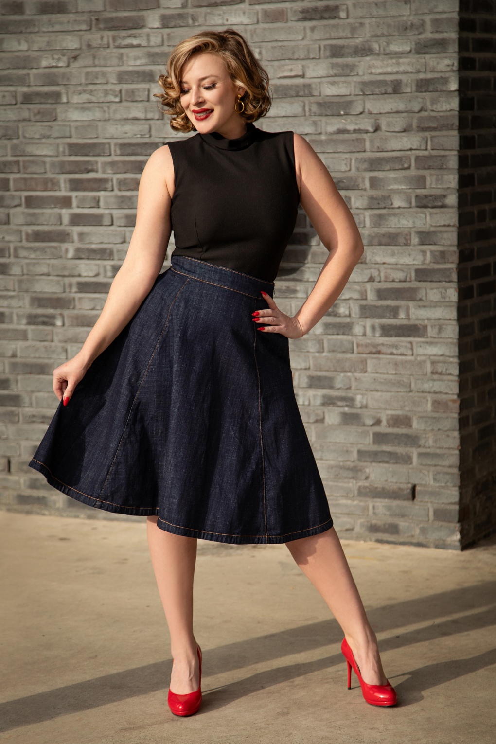 Rock-a-Booty Mona Lee swing rok in donker denim | Topvintage