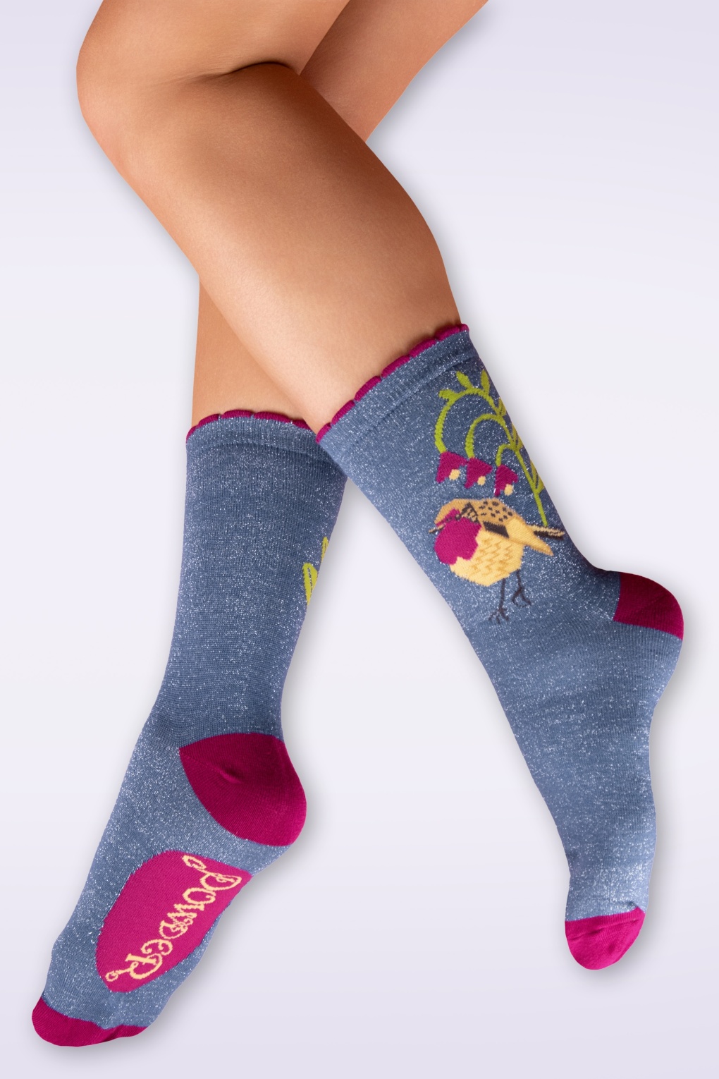 Powder Robin Red Breast Socks in Purple | Topvintage