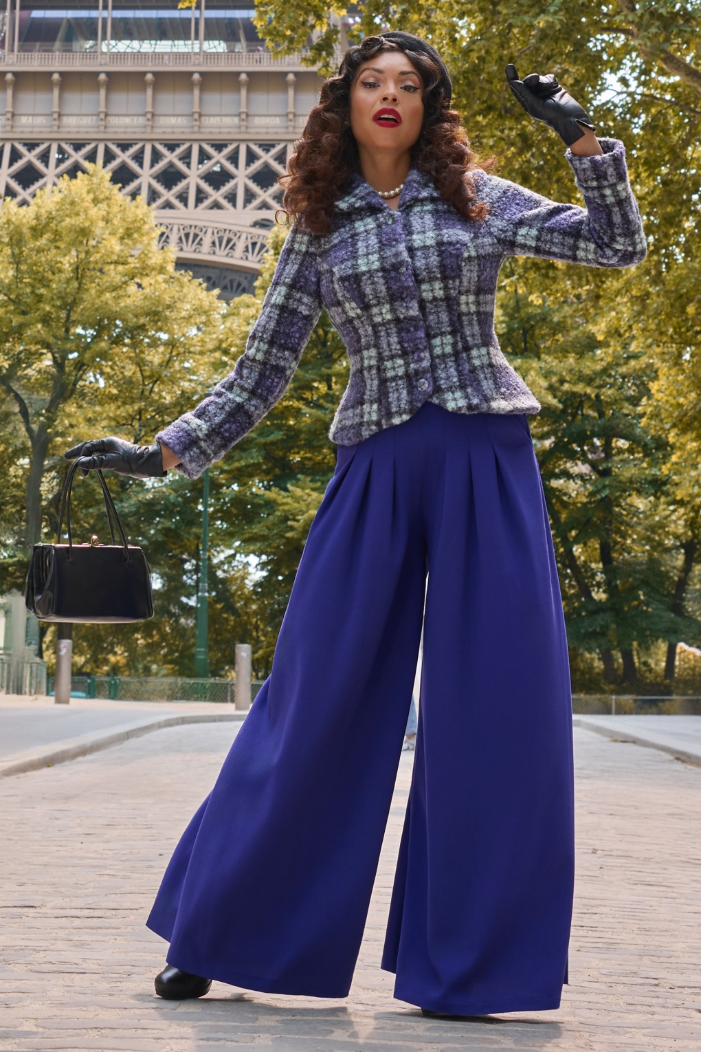 Pantalon Palazzo Calgary Azure en bleu roi Miss Candyfloss | Topvintage