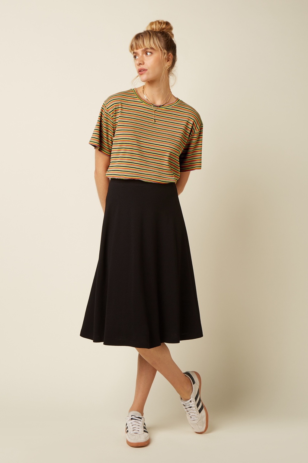 King Louie Juno Milano Crepe midi rok in zwart | Topvintage
