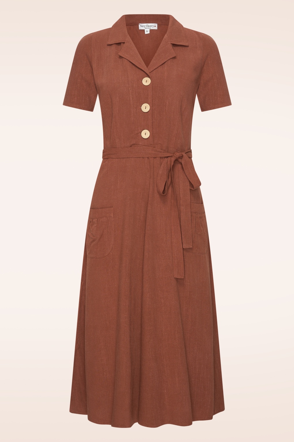 Robe midi en lin Revers en terracotta Very Cherry | Topvintage