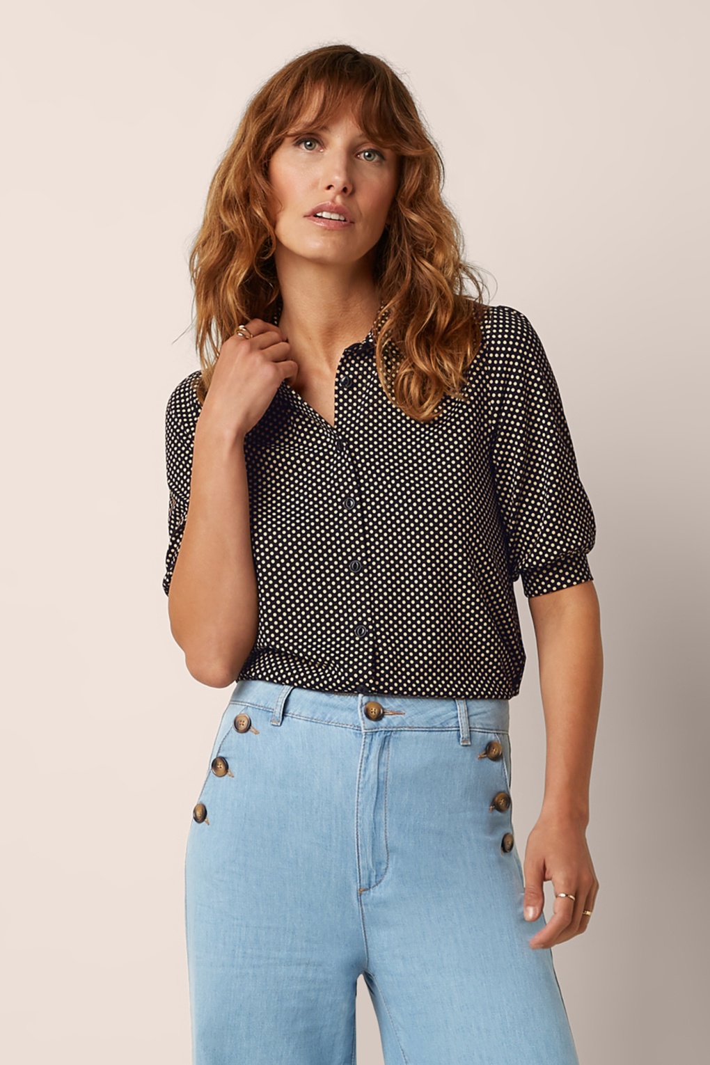 King Louie Carina Piper Bluse in Schwarz | Topvintage