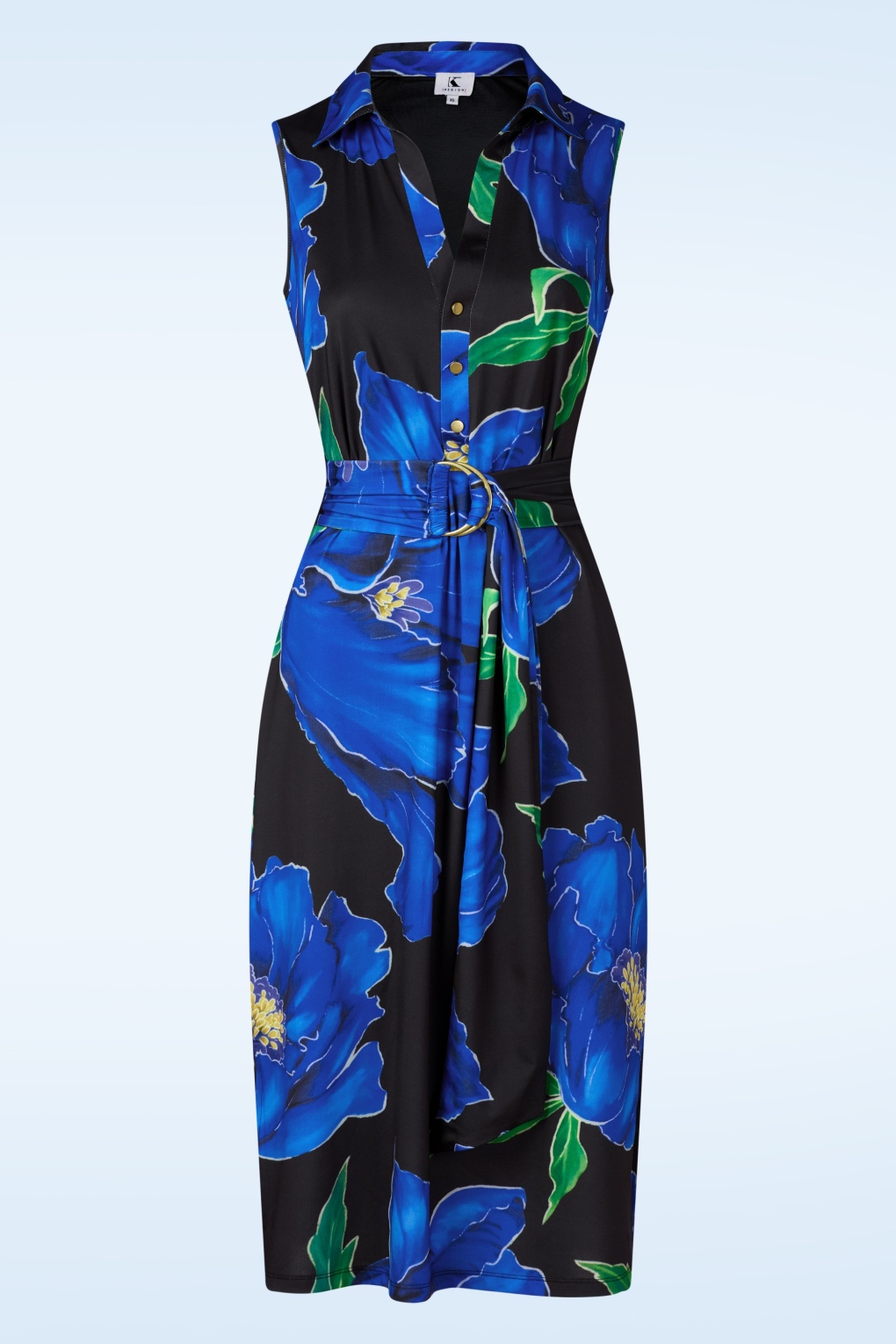 K-Design Elena flower midi jurk in zwart en blauw | Topvintage