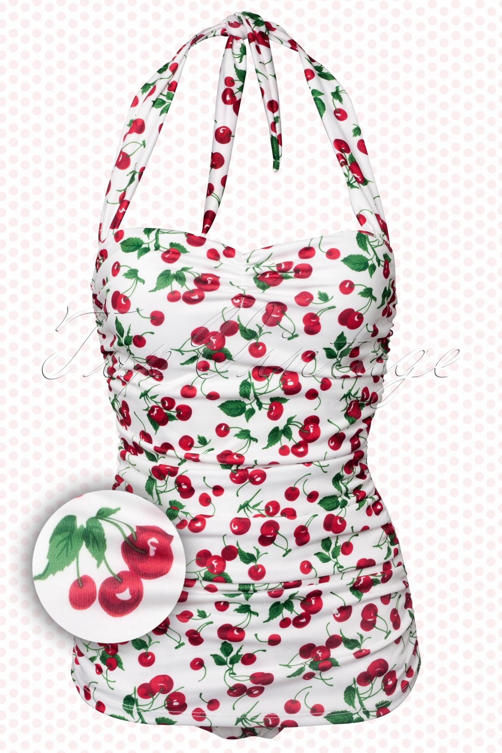 Classic Fifties One Piece Swimsuit Cherry White