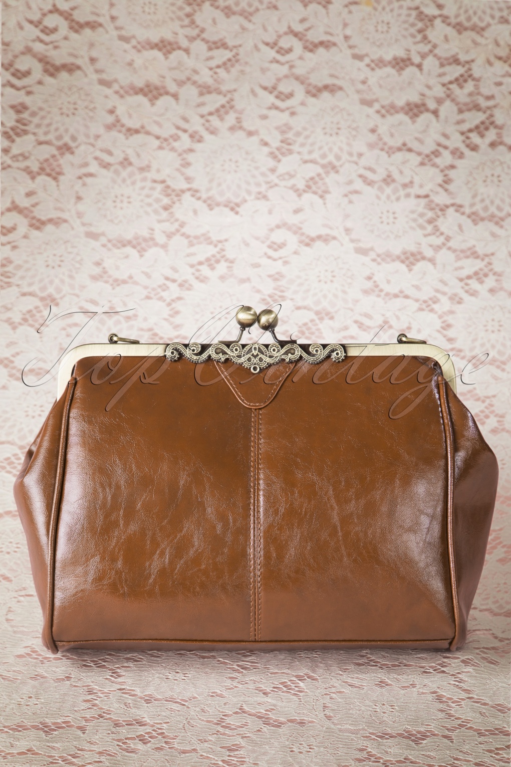 20s Vintage Frame Kisslock Clasp Bag in Tan