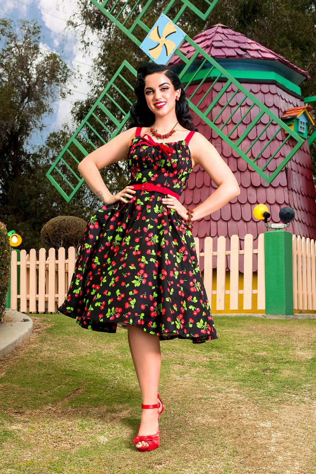 50s Molly Black Cherry Swing Dress