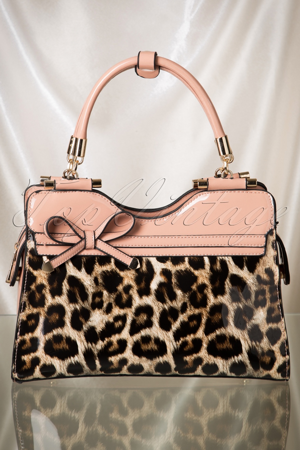 50 Eleanor Lacquer Leopard Handbag in Blush
