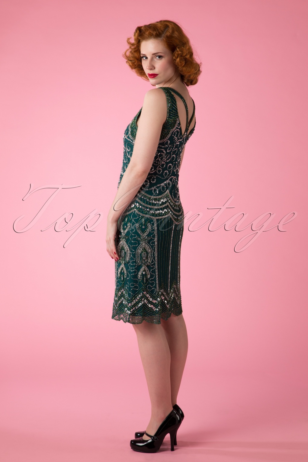 20s Ziegfeld Flapper Dress in Emerald Green