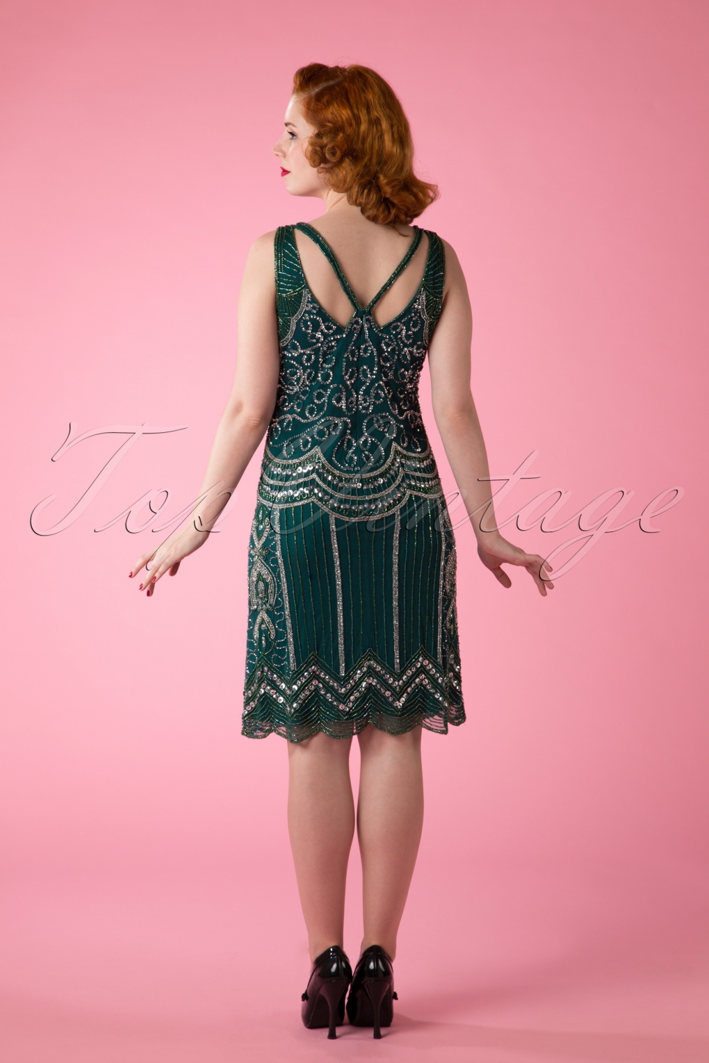 Ziegfeld Flapper Dress Années 20 en Vert émeraude