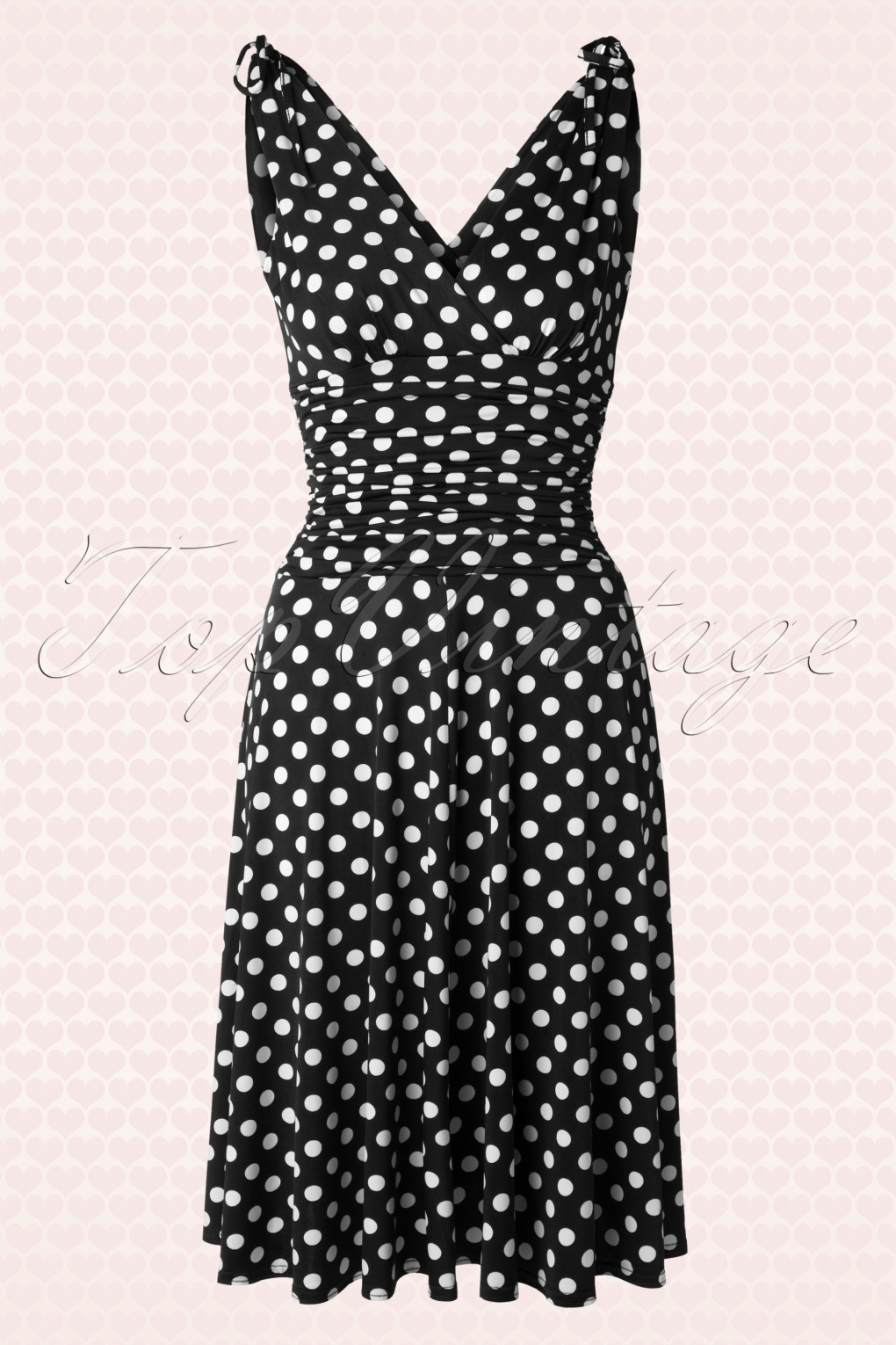 50s Grecian Polkadot Dress In Black
