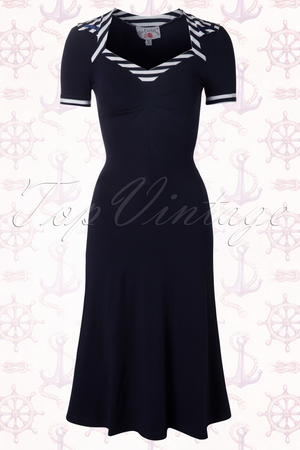 TopVintage exclusive ~ 50s Edie Striped Sailor Dress in Navy White