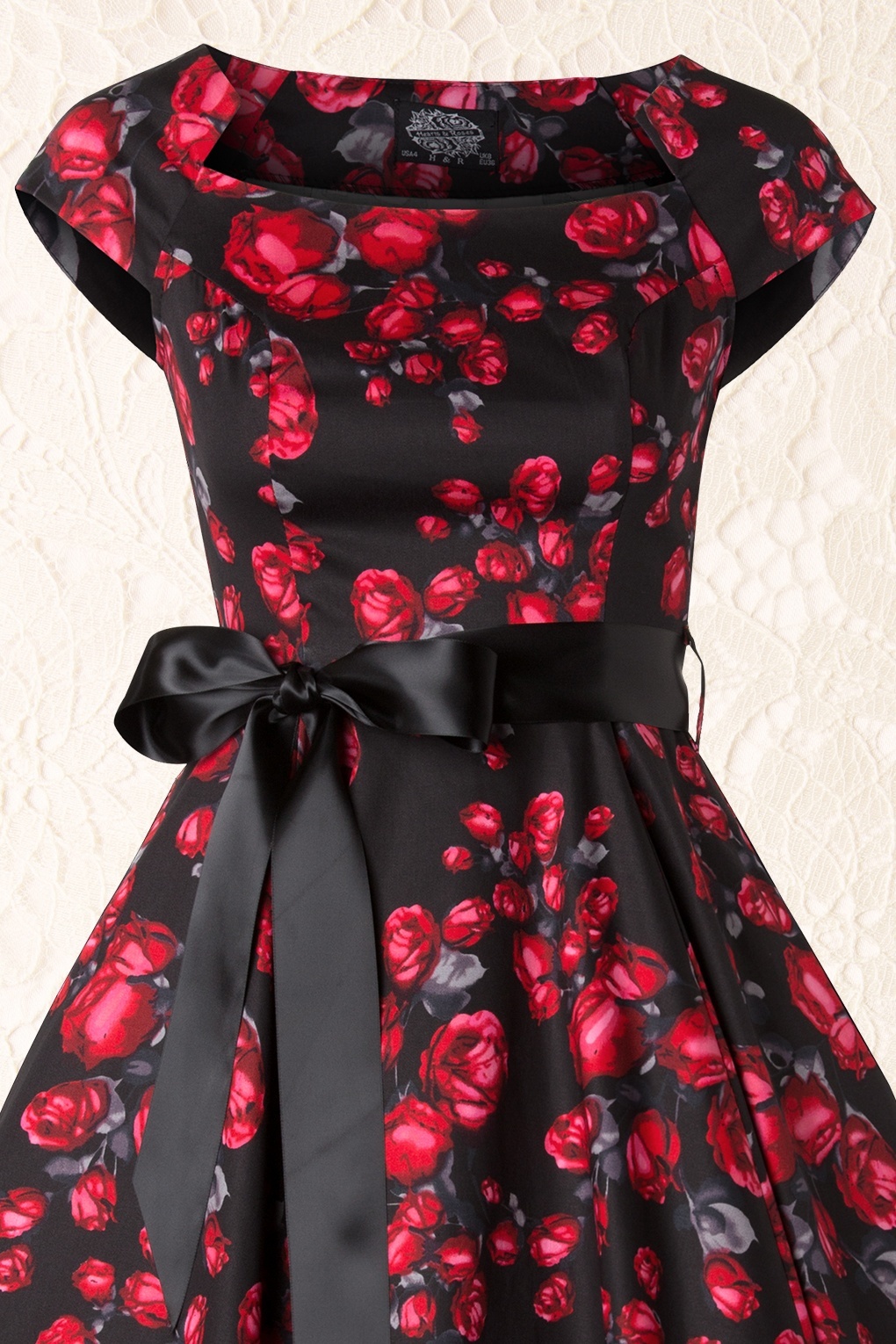 Pretty Rose Swing Dress Années 1950 en Noir