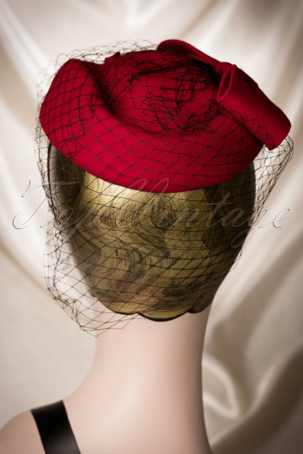 50s Lucy Bow Hat in Red Wool