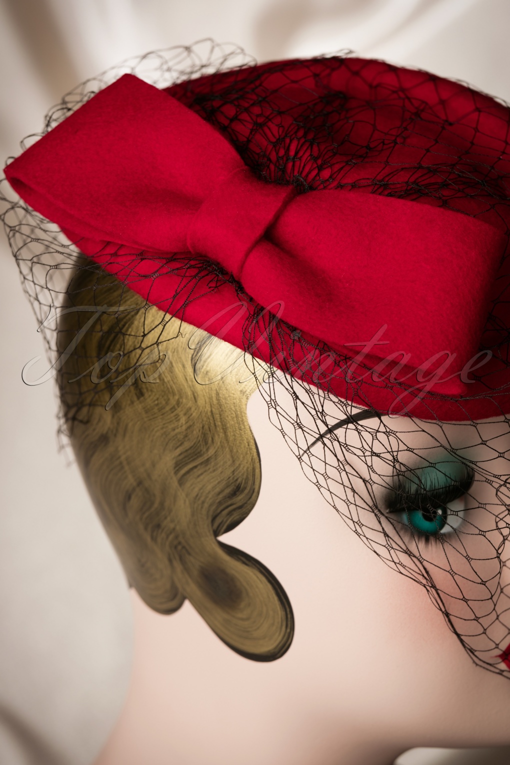 50s Lucy Bow Hat in Red Wool