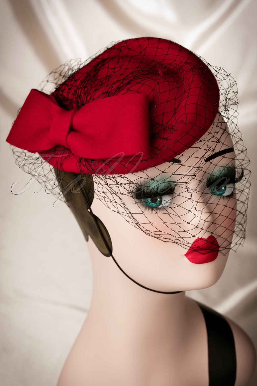 50s Lucy Bow Hat in Red Wool