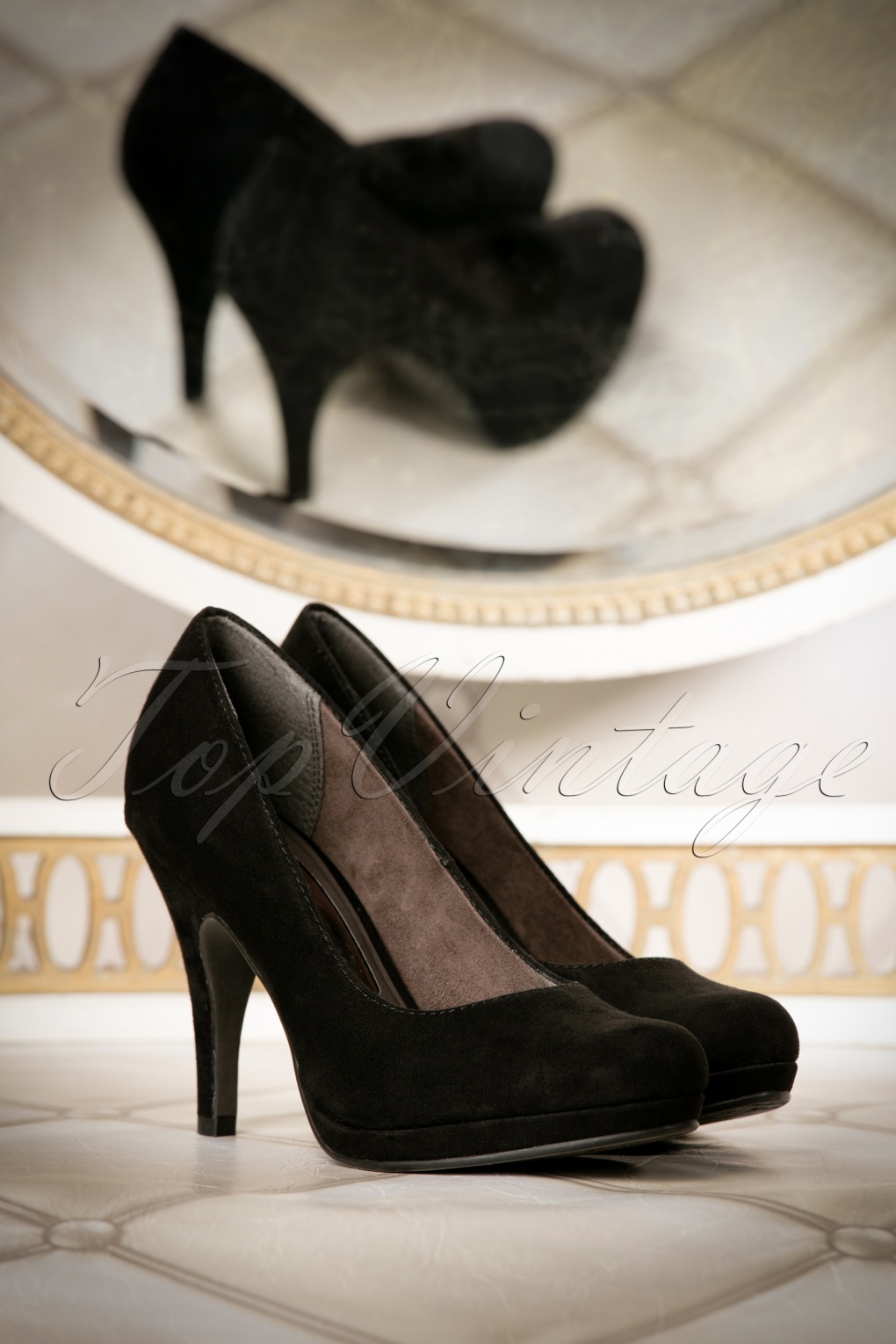 50s Classy Suedine Pumps Black