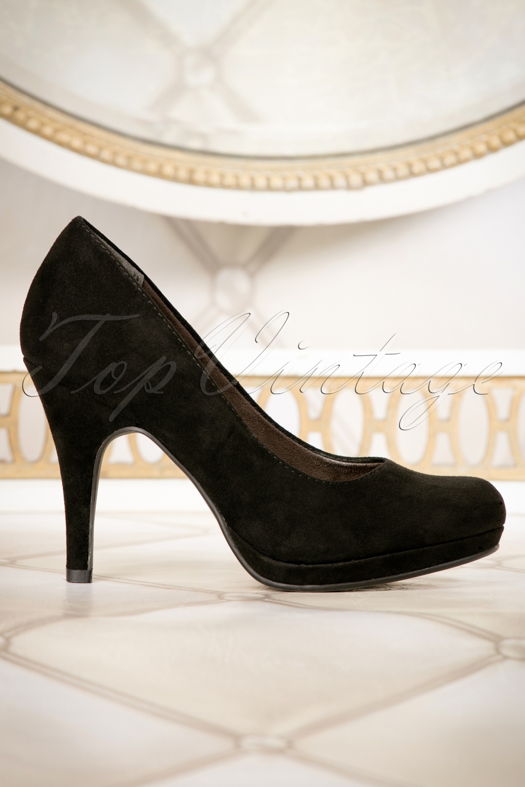 50s Classy Suedine Pumps Black