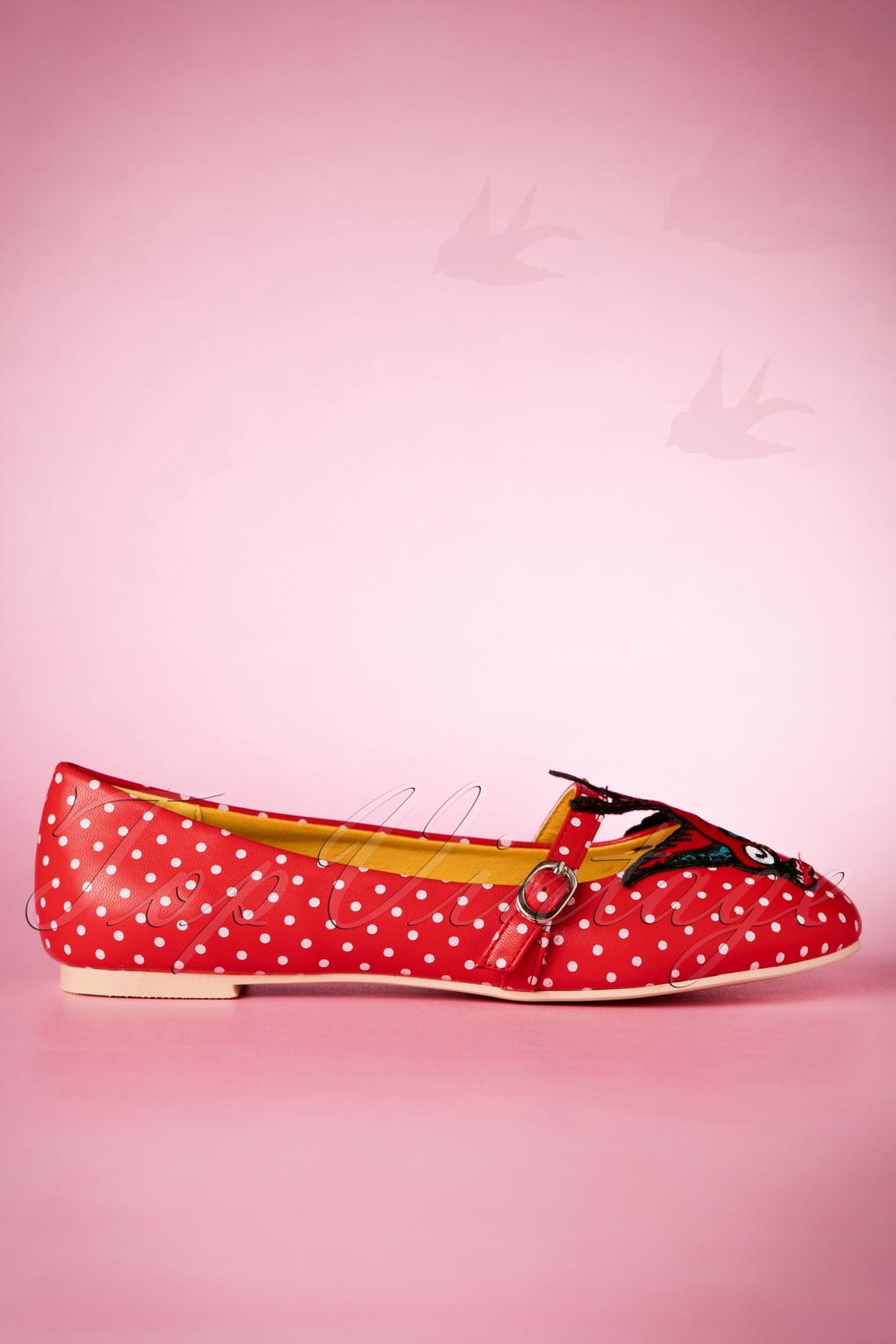 50s Mercy Swallow Polkadot Flats in Red