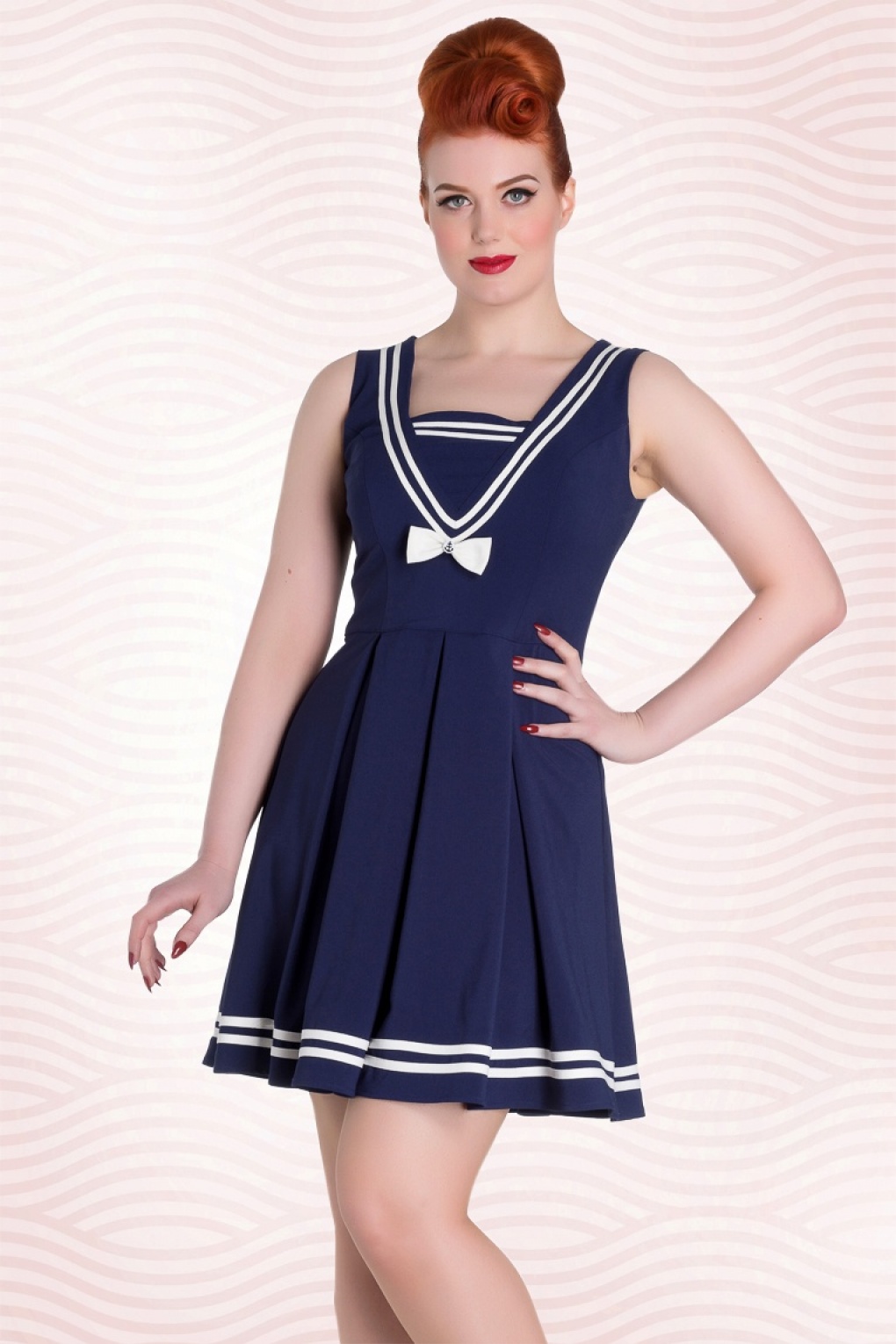 50s Sailors Ruin Dress in Navy
