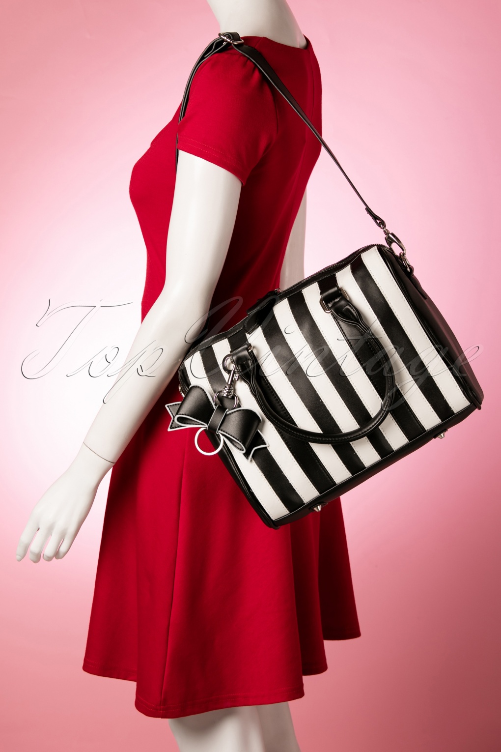 50s Lovely Viola Small Handbag in Black and White Stripes