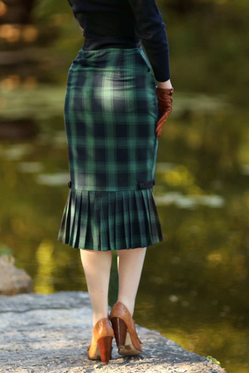 40s Agnes Tartan Pencil Skirt in Green
